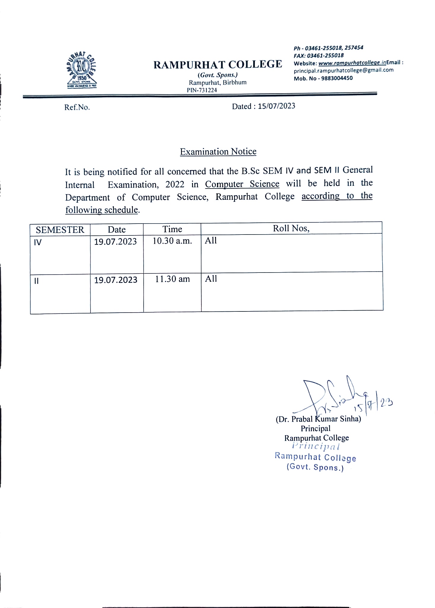 Notice Board : Rampurhat College